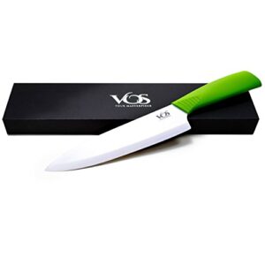 vos ceramic chef knife 8 inch with cover and a gift box - sharp zirconia blade edge for cutting, paring, slicing, dicing, chopping - ideal for vegetable and fruit (green)