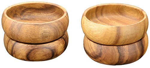 Pacific Merchants Acaciaware Natural Acacia Wood Round Calabash Bowl, 4-Inch, Set of 4