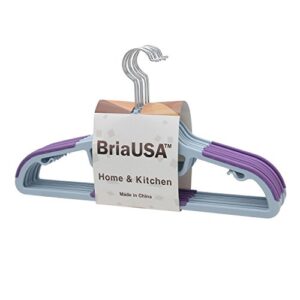 BriaUSA Dry Wet Clothes Hangers Amphibious Purple with Non-Slip Shoulder Design, Steel Swivel Hooks – Set of 10