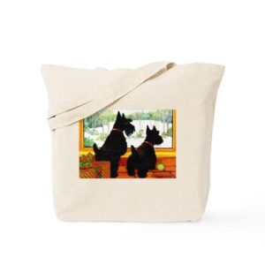 cafepress a scotty dog christmas tote bag natural canvas tote bag, reusable shopping bag