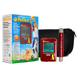 pettest glucose monitoring system | blood sugar check kit for dogs & cats - full kit includes 25 test strips, 25 lancets, red dot lancing device, glucose meter, carrying case | pets diabetic supplies