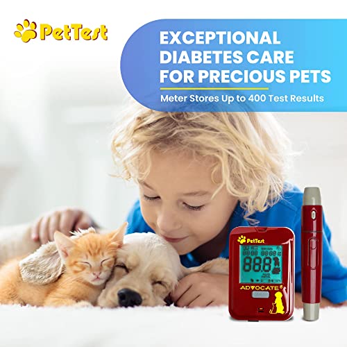 PetTest Glucose Monitoring System | Blood Sugar Check Kit for Dogs & Cats - Full Kit Includes 25 Test Strips, 25 Lancets, Red Dot Lancing Device, Glucose Meter, Carrying Case | Pets Diabetic Supplies