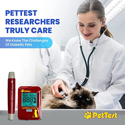 PetTest Glucose Monitoring System | Blood Sugar Check Kit for Dogs & Cats - Full Kit Includes 25 Test Strips, 25 Lancets, Red Dot Lancing Device, Glucose Meter, Carrying Case | Pets Diabetic Supplies