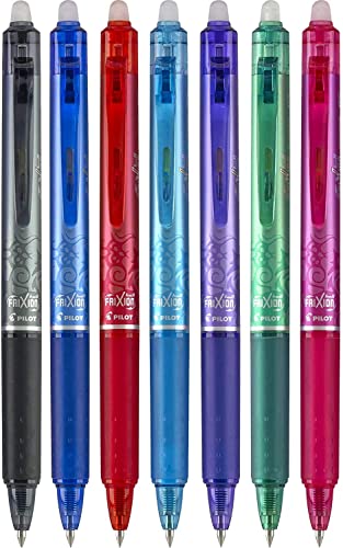 Pilot, FriXion Clicker Erasable Gel Pens, Extra Fine Point 0.5 mm, Pack of 7, Assorted Colors