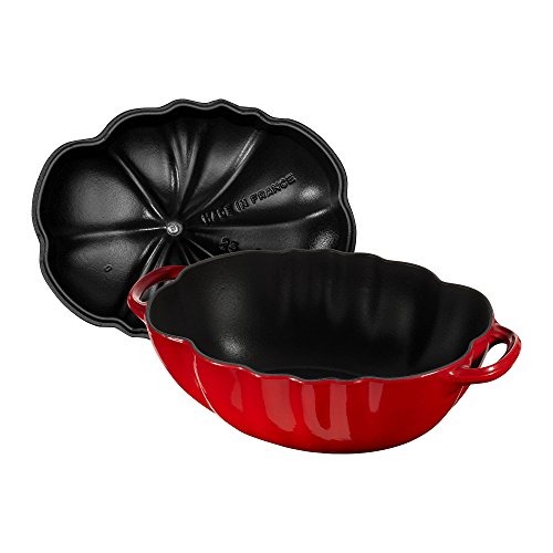 STAUB Cast Iron Dutch Oven 3-qt Tomato Cocotte, Made in France, Serves 2-3, Cherry