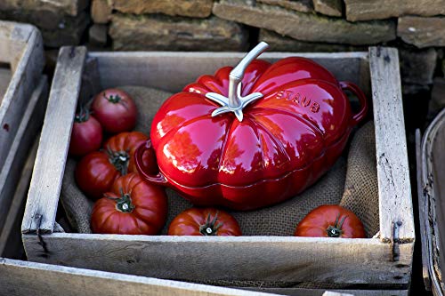 STAUB Cast Iron Dutch Oven 3-qt Tomato Cocotte, Made in France, Serves 2-3, Cherry