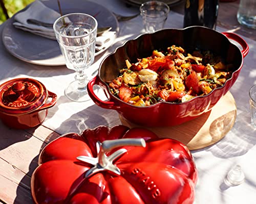 STAUB Cast Iron Dutch Oven 3-qt Tomato Cocotte, Made in France, Serves 2-3, Cherry