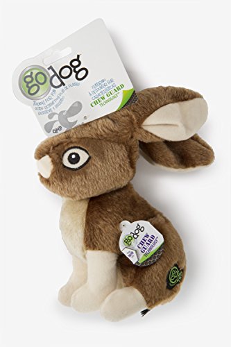 goDog Wildlife Rabbit Squeaky Plush Dog Toy, Chew Guard Technology - Brown, Large