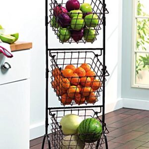 Gourmet Basics by Mikasa 3-Tier Metal Market Basket, Antique Black