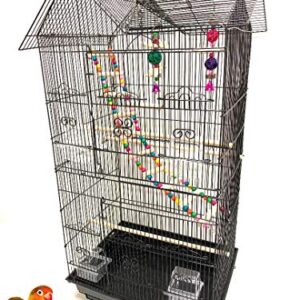 37-Inch Portable Double Roof Top Hanging Flight Bird Cage with Playing Toys for Small Parrot Cockatiel Sun Quaker Parakeet Green Cheek Conure Parrotlet Finch Canary Budgie Lovebird Travel Bird Cage