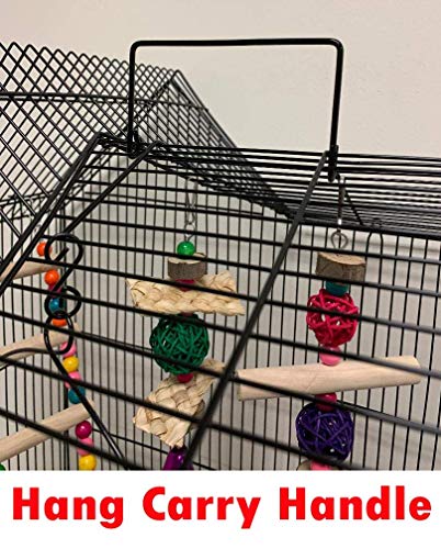 37-Inch Portable Double Roof Top Hanging Flight Bird Cage with Playing Toys for Small Parrot Cockatiel Sun Quaker Parakeet Green Cheek Conure Parrotlet Finch Canary Budgie Lovebird Travel Bird Cage