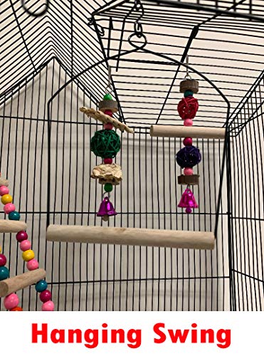 37-Inch Portable Double Roof Top Hanging Flight Bird Cage with Playing Toys for Small Parrot Cockatiel Sun Quaker Parakeet Green Cheek Conure Parrotlet Finch Canary Budgie Lovebird Travel Bird Cage