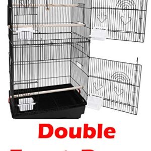 37-Inch Portable Double Roof Top Hanging Flight Bird Cage with Playing Toys for Small Parrot Cockatiel Sun Quaker Parakeet Green Cheek Conure Parrotlet Finch Canary Budgie Lovebird Travel Bird Cage