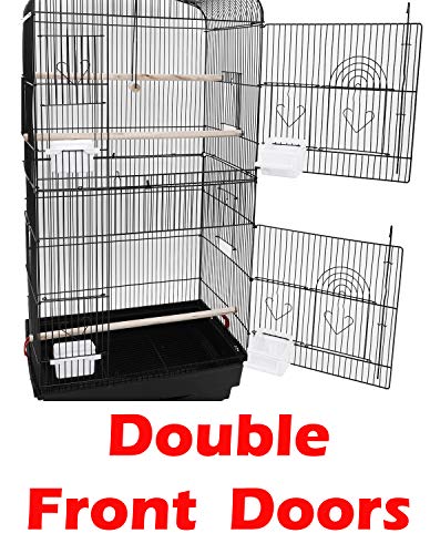 37-Inch Portable Double Roof Top Hanging Flight Bird Cage with Playing Toys for Small Parrot Cockatiel Sun Quaker Parakeet Green Cheek Conure Parrotlet Finch Canary Budgie Lovebird Travel Bird Cage