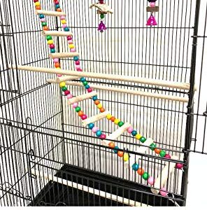 37-Inch Portable Double Roof Top Hanging Flight Bird Cage with Playing Toys for Small Parrot Cockatiel Sun Quaker Parakeet Green Cheek Conure Parrotlet Finch Canary Budgie Lovebird Travel Bird Cage