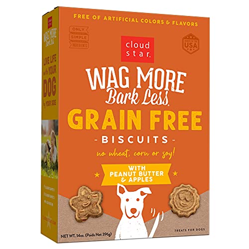 Cloud Star Corp, Wag More Bark Less Grain Free Oven Baked Peanut Butter & Apples Dog Biscuits