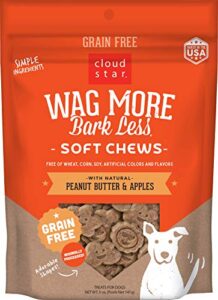 cloud star corp, wag more bark less soft & chewy grain free peanut butter & apples dog treats