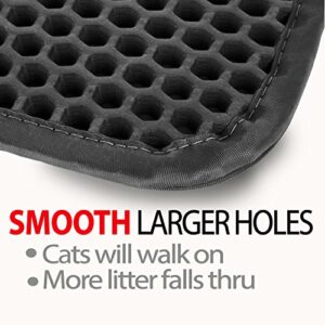 iPrimio Large Cat Litter Trapper Mat with Exclusive Urine/Waterproof Layer - Cat Litter Mat - Larger Holes with Urine Puppy Pad Option for Messy Cats - Soft on Paws and Light - 30" x 23" (Black Color)