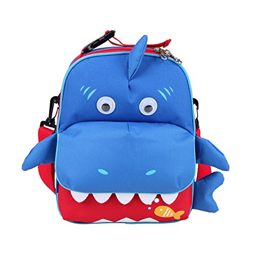 Yodo 3-Way Convertible Playful Insulated Kids Lunch Boxes Carry Bag/Preschool Toddler Bag for Boys Girls, with Quick Access front Pouch for Snacks, Shark