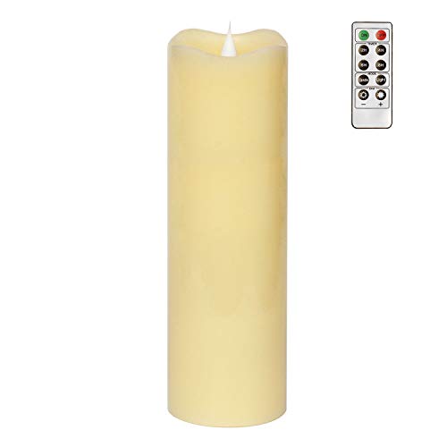 GiveU 3D Moving Flame Led Candle With Timer, Battery Operated Flameless Candle, 3x9 Inch, Ivory