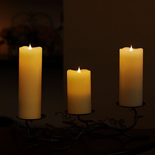 GiveU 3D Moving Flame Led Candle With Timer, Battery Operated Flameless Candle, 3x9 Inch, Ivory