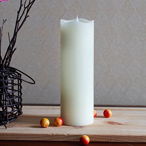 GiveU 3D Moving Flame Led Candle With Timer, Battery Operated Flameless Candle, 3x9 Inch, Ivory