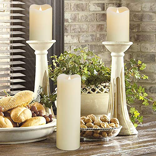 GiveU 3D Moving Flame Led Candle With Timer, Battery Operated Flameless Candle, 3x9 Inch, Ivory