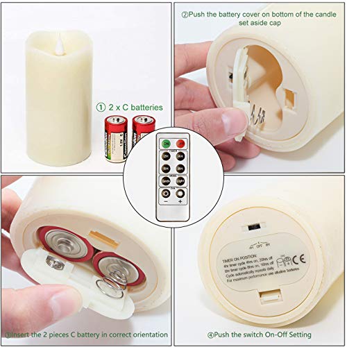 GiveU 3D Moving Flame Led Candle With Timer, Battery Operated Flameless Candle, 3x9 Inch, Ivory