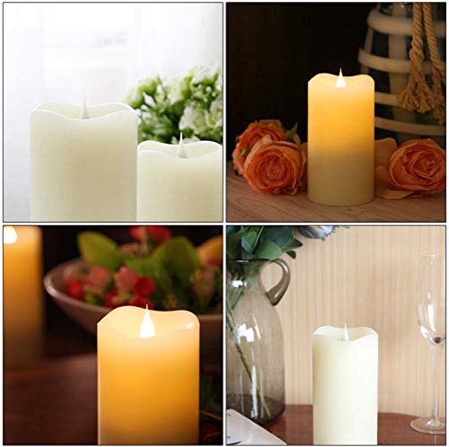 GiveU 3D Moving Flame Led Candle With Timer, Battery Operated Flameless Candle, 3x9 Inch, Ivory