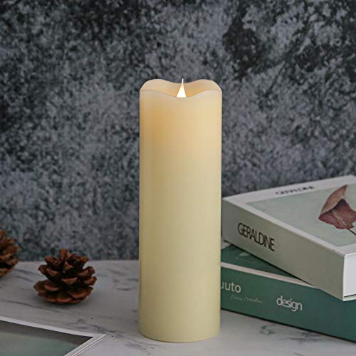 GiveU 3D Moving Flame Led Candle With Timer, Battery Operated Flameless Candle, 3x9 Inch, Ivory