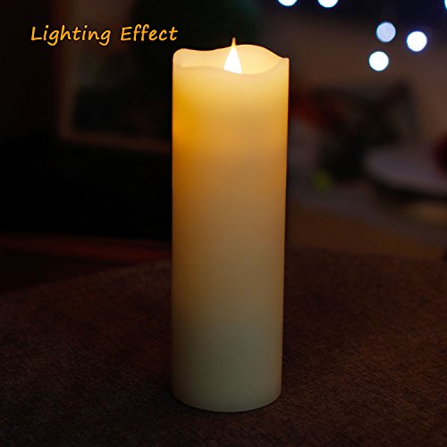 GiveU 3D Moving Flame Led Candle With Timer, Battery Operated Flameless Candle, 3x9 Inch, Ivory