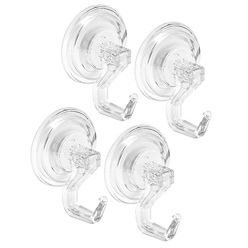 iDesign Power Lock Bathroom Shower Plastic Suction Cup Hooks for Loofah - Set of 4, Clear