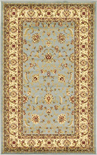 Unique Loom Voyage Collection Traditional Oriental Classic Intricate Design Area Rug, 3' 3" x 5' 3" Rectangle, Light Blue/Cream