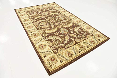 Unique Loom Voyage Collection Traditional Oriental Classic Intricate Floral Design Area Rug, 5 ft x 8 ft, Brown/Gold