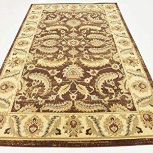 Unique Loom Voyage Collection Traditional Oriental Classic Intricate Floral Design Area Rug, 5 ft x 8 ft, Brown/Gold