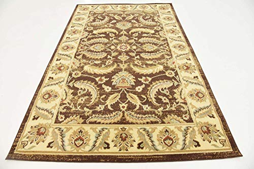 Unique Loom Voyage Collection Traditional Oriental Classic Intricate Floral Design Area Rug, 5 ft x 8 ft, Brown/Gold