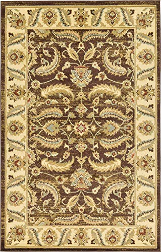 Unique Loom Voyage Collection Traditional Oriental Classic Intricate Floral Design Area Rug, 5 ft x 8 ft, Brown/Gold