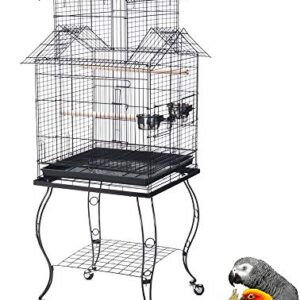 55" Rolling Standing Triple Roof Top Medium Bird Cage for Mid-Sized Parrot Cockatiel Sun Parakeet Green Cheek Conure Caique Pet Bird Cage with Detachable Stand