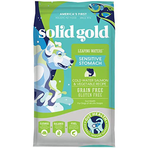 Solid Gold Leaping Waters - Dry Dog Food for Sensitive Stomach - Grain & Gluten Free - with Salmon & Vegetables - Digestive Probiotics for Gut Health - Omega, Superfood & Antioxidant Support for Dogs