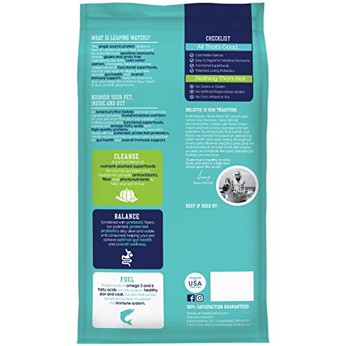 Solid Gold Leaping Waters - Dry Dog Food for Sensitive Stomach - Grain & Gluten Free - with Salmon & Vegetables - Digestive Probiotics for Gut Health - Omega, Superfood & Antioxidant Support for Dogs