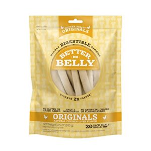 better belly chicken liver small rawhide rolls, 20-count