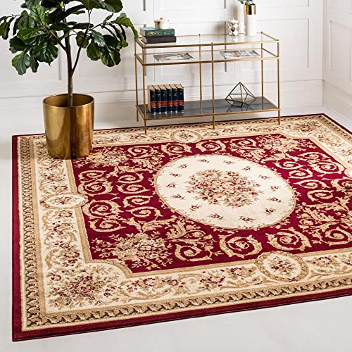 Unique Loom Versailles Collection Traditional Classic Medallion Motif Area Rug (4' 0 x 4' 0 Square, Burgundy/ Ivory)