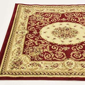 Unique Loom Versailles Collection Traditional Classic Medallion Motif Area Rug (4' 0 x 4' 0 Square, Burgundy/ Ivory)