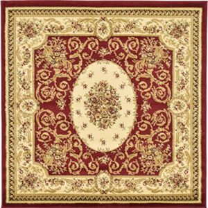 Unique Loom Versailles Collection Traditional Classic Medallion Motif Area Rug (4' 0 x 4' 0 Square, Burgundy/ Ivory)