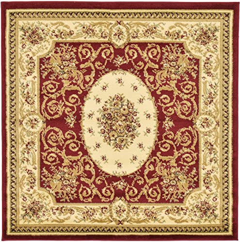 Unique Loom Versailles Collection Traditional Classic Medallion Motif Area Rug (4' 0 x 4' 0 Square, Burgundy/ Ivory)