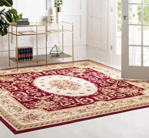 Unique Loom Versailles Collection Traditional Classic Medallion Motif Area Rug (4' 0 x 4' 0 Square, Burgundy/ Ivory)