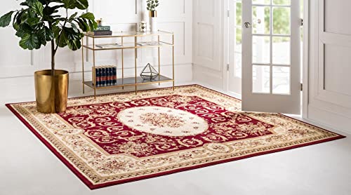 Unique Loom Versailles Collection Traditional Classic Medallion Motif Area Rug (4' 0 x 4' 0 Square, Burgundy/ Ivory)