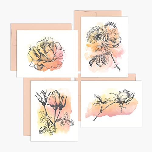 Palmer Street Press - Blank Greeting Cards - Sunset Floral Watercolor Notecards and Envelopes Set - Set of 8 Blank Note Cards And Envelopes - Made In The USA