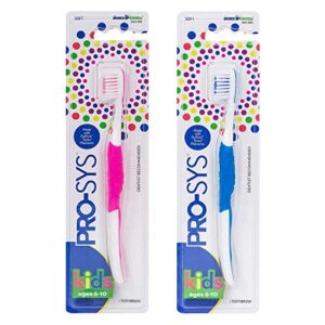 pro-sys® kids toothbrush (colorful 2-pack) - made with soft dupont™ bristles (ages 6-10 for young children)