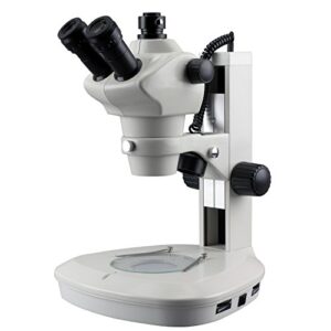 8x-50x track stand stereo zoom trinocular microscope w/top & bottom led lights